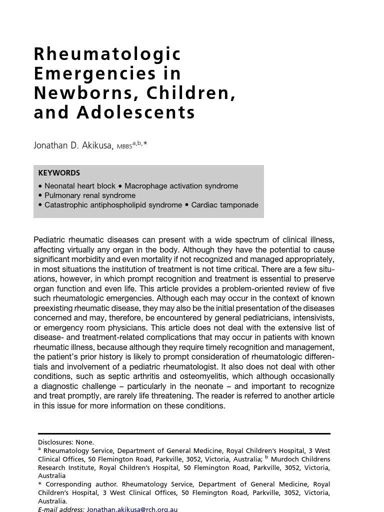 Pediatric Rheumatologic Emergencies | PDF | Systemic Lupus ...