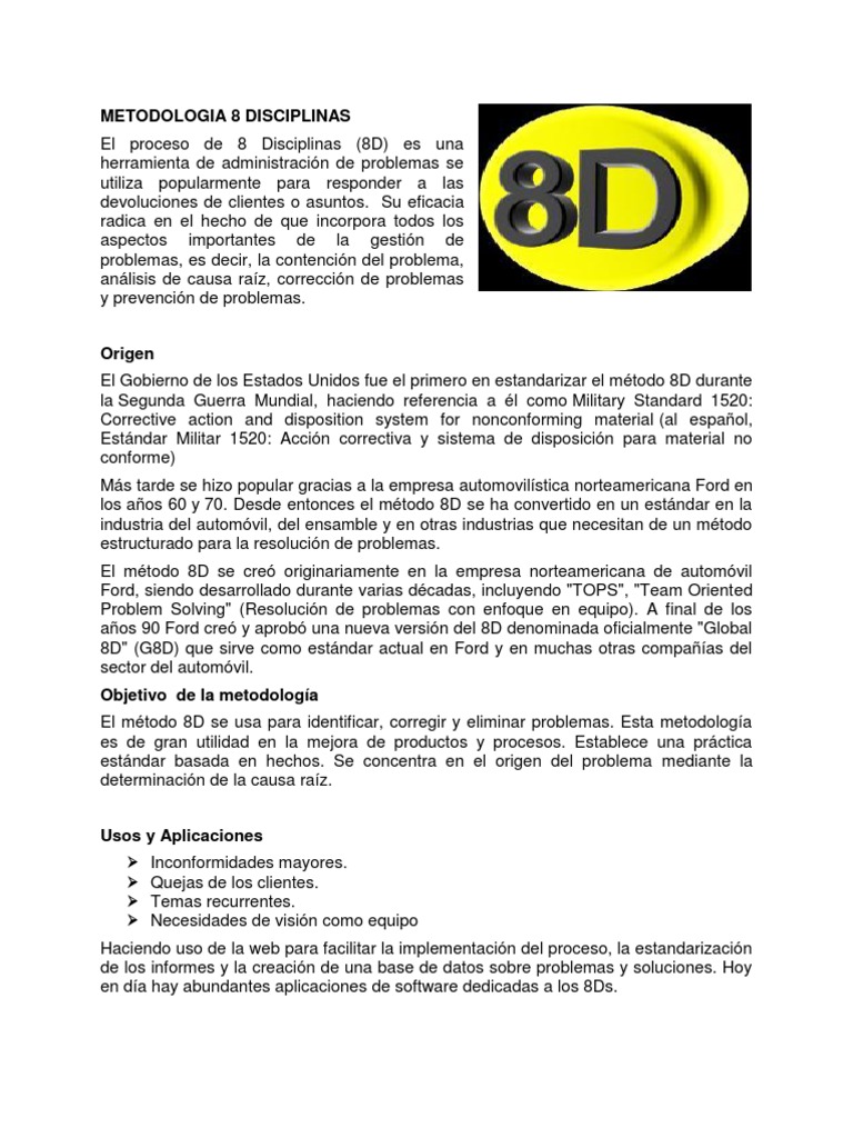 8D Metodología para resolver problemas | PDF | Metodología | Conocimiento