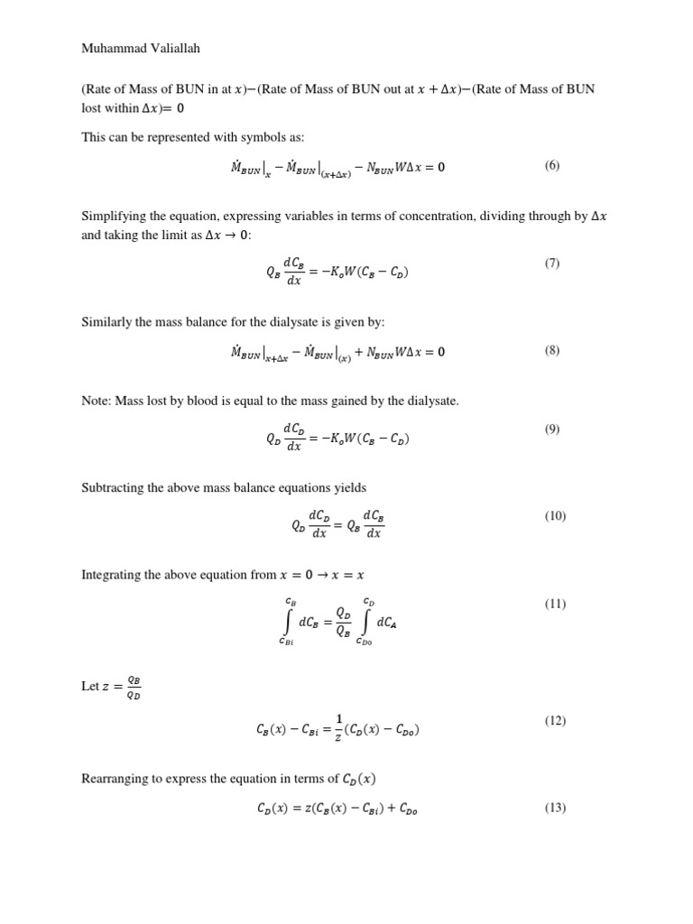 Performance Equation For Counter Current Flow Artificial Kidney Device ...