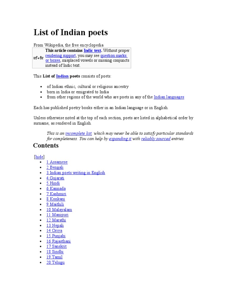 List of Indian Poets | Writers