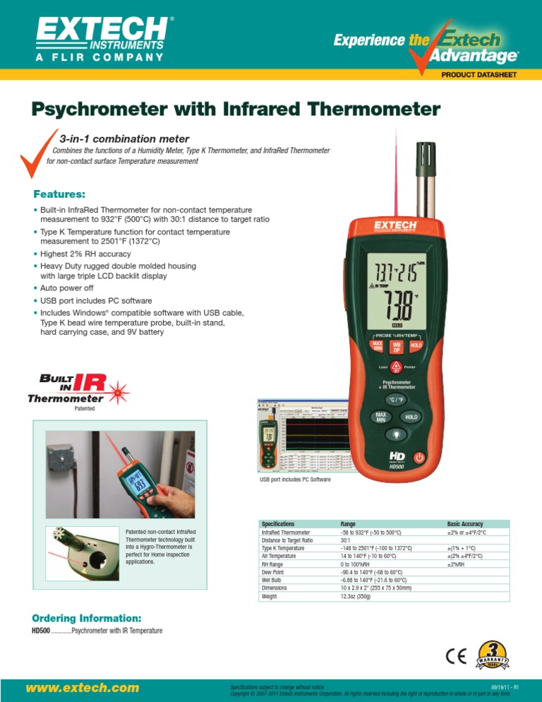 Psychrometer With Infrared Thermometer: 3-In-1 Combination Meter | PDF