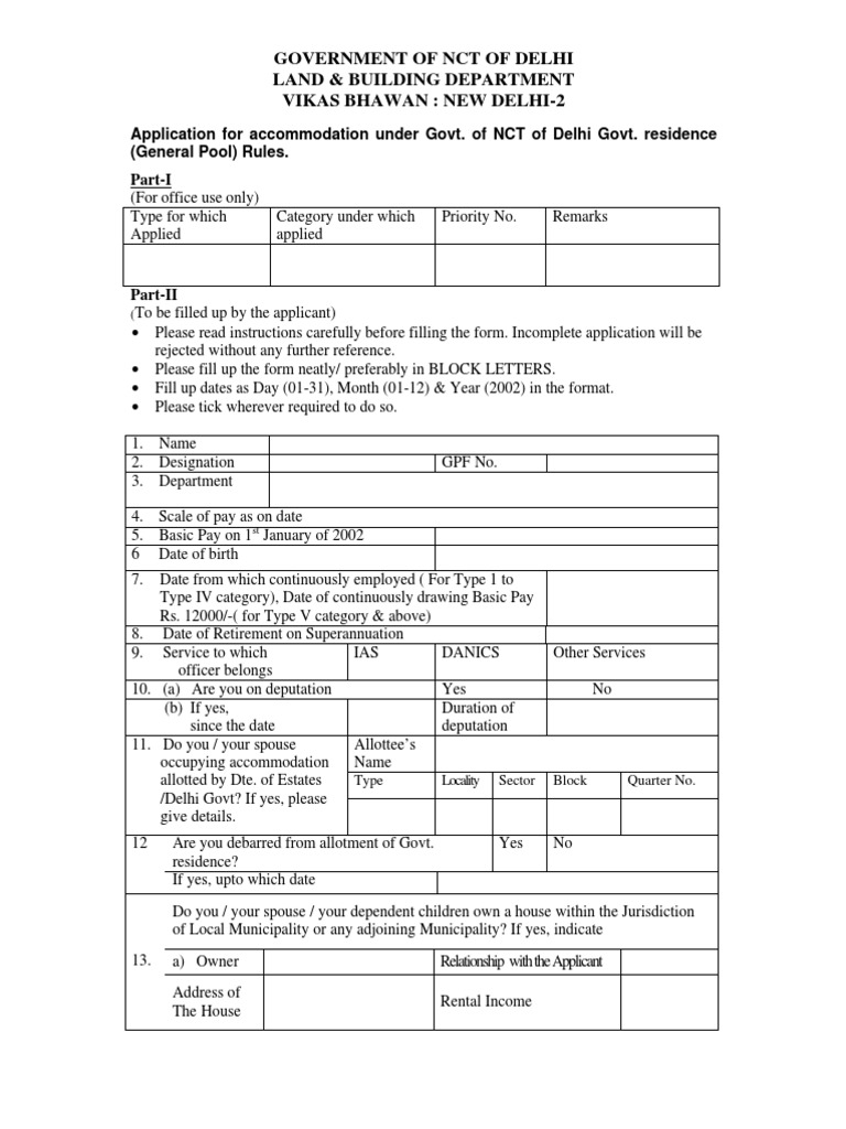 Govt. Accommodation Form | PDF | Social Institutions | Social Science