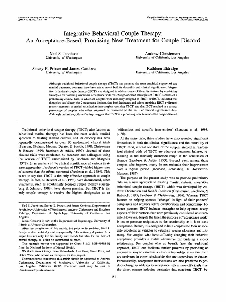 Integrative Behavioral Couple Therapy: An Acceptance-Based, Promising ...