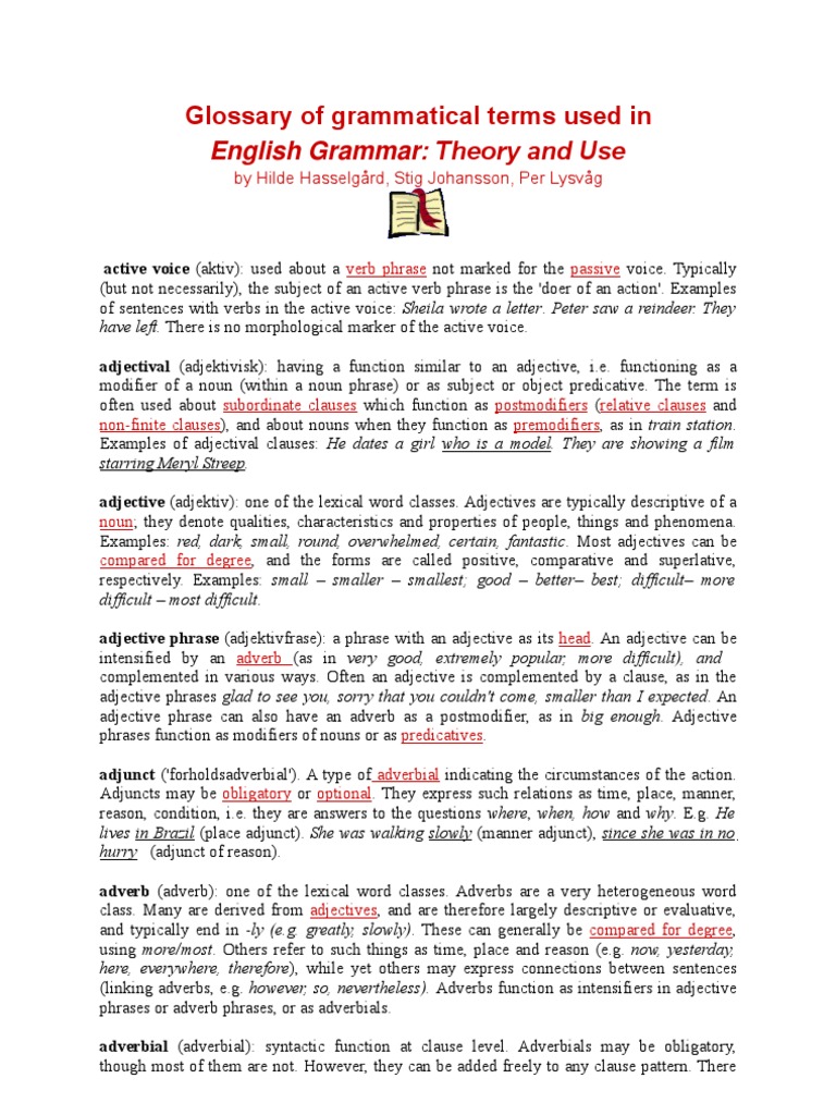 Glossary of Grammatical Terms 2009 | PDF | Clause | Adverb
