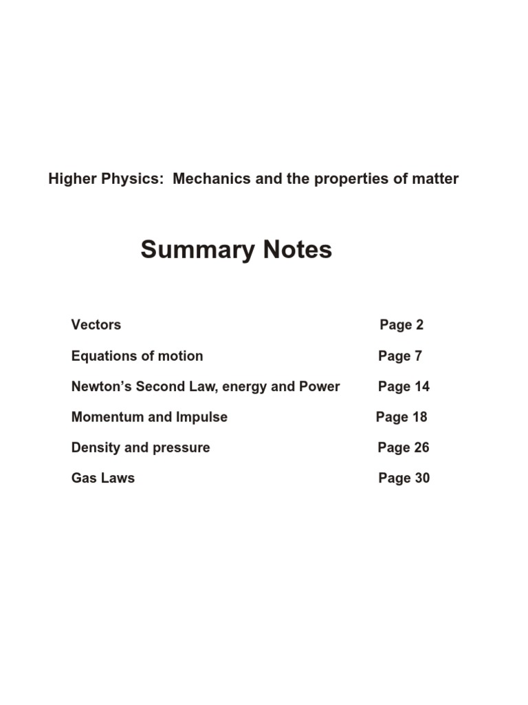 SQA Higher Physics Summary Notes | PDF | Collision | Momentum