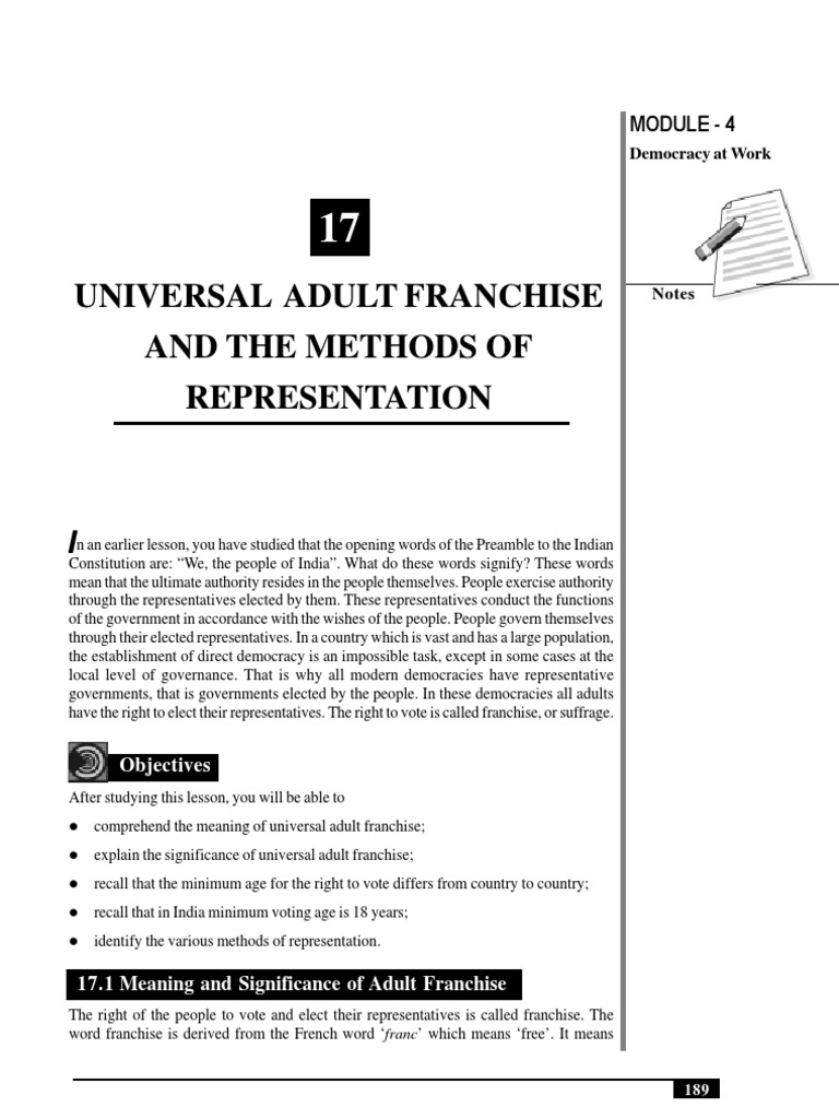 17 - Universal Adult Franchise and The Methods of Representation (188 ...