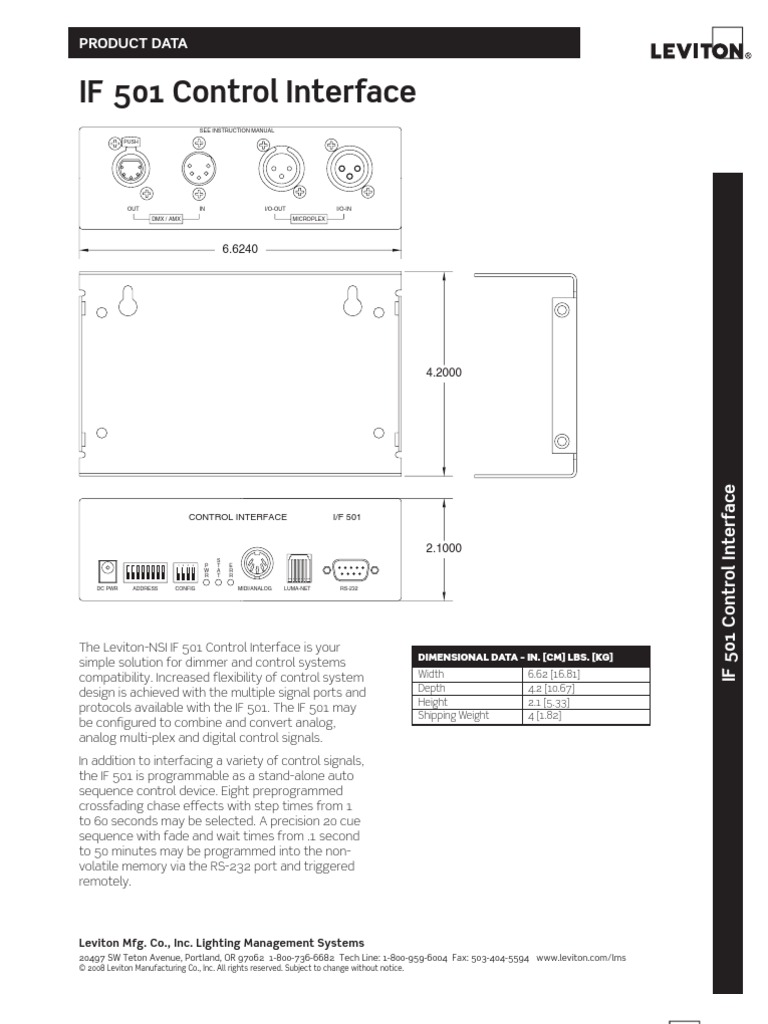 Product Specification Bulletin If 501 CONTROL INTERFACE | PDF ...