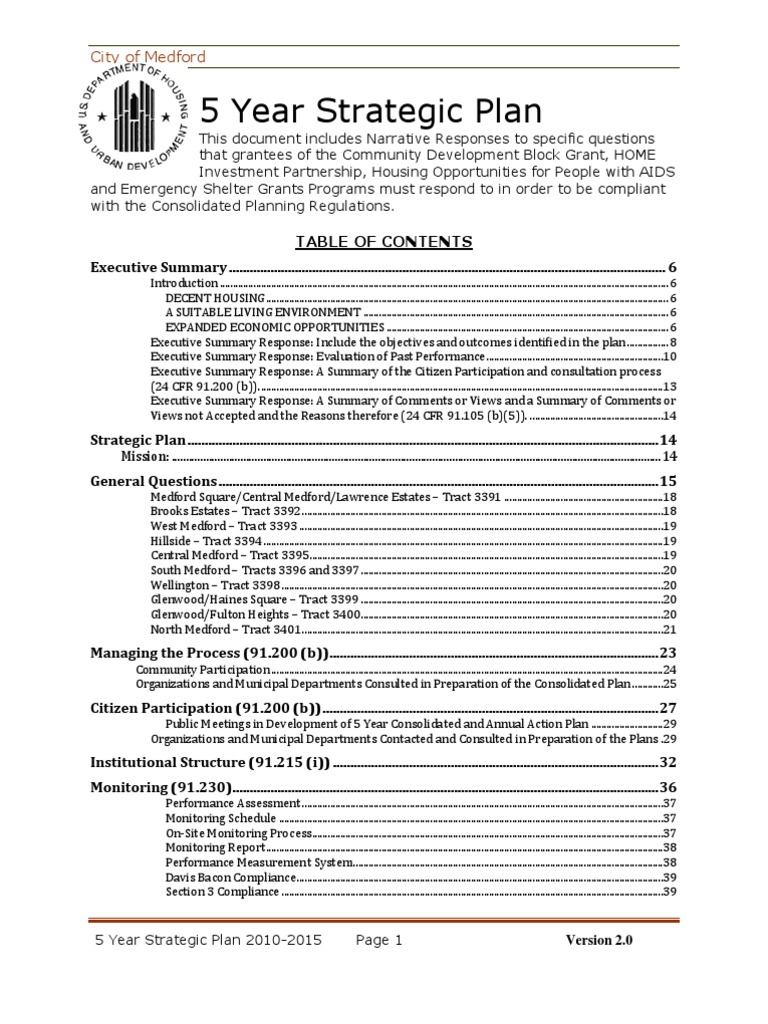 Five Year Consolidated Plan (2010-2015) | Community Development Block ...