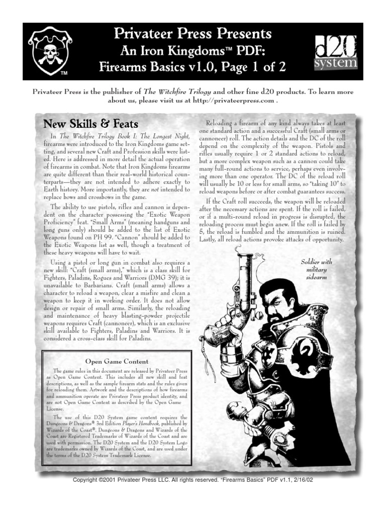 Privateer - Firearms, For Iron Kingdoms, D20 | PDF | Firearms | Copyright