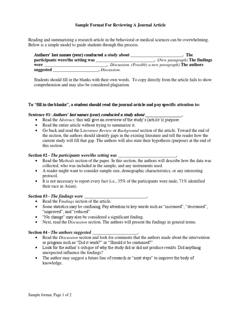 Sample Format For Reviewing Journal Article | PDF