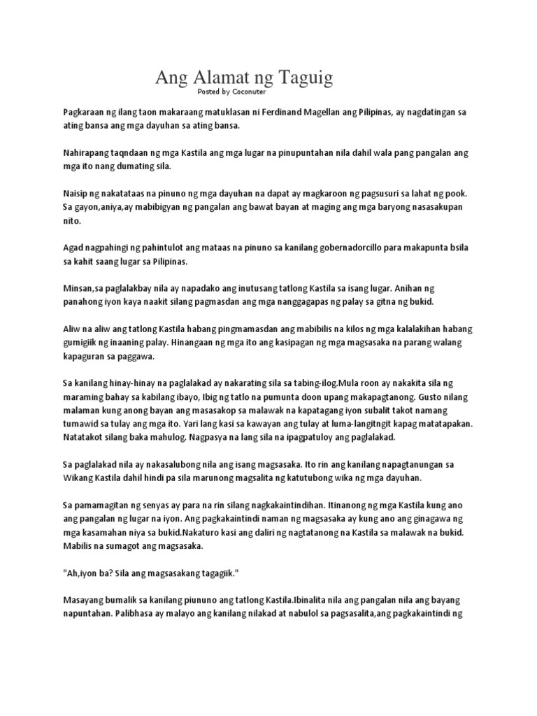 Ang Alamat NG Taguig | PDF