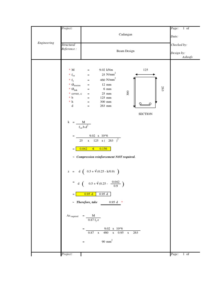 Rectangle Beam Design Spreadsheet | PDF | Beam (Structure) | Solid ...