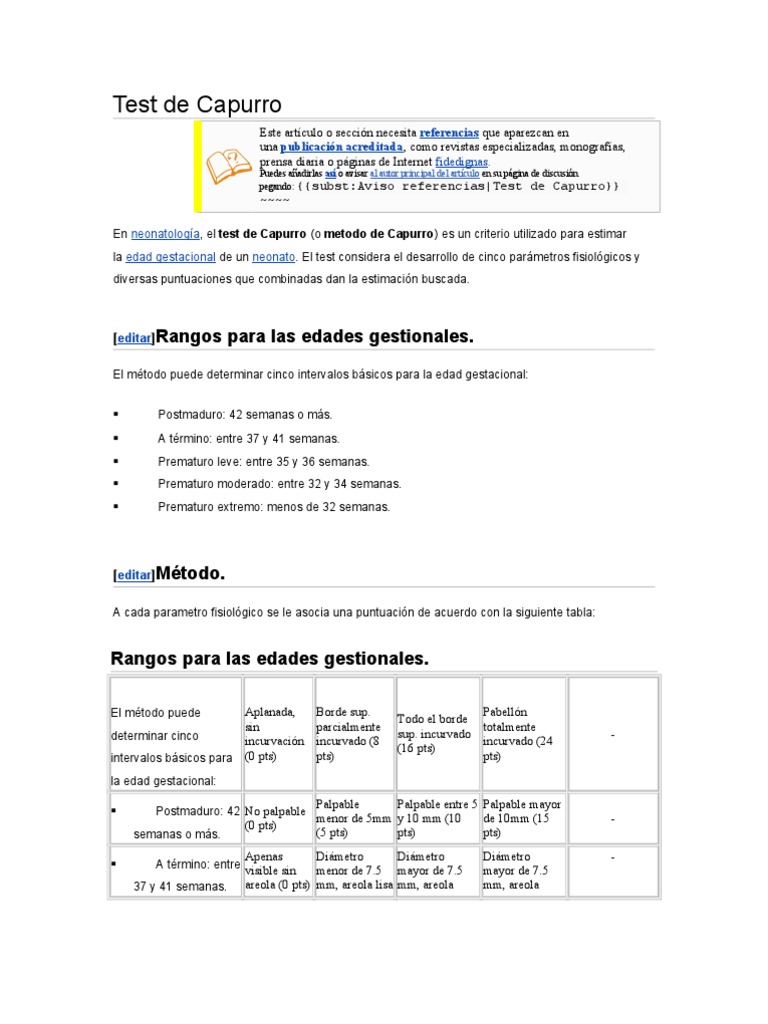 Test de Capurro | PDF | Parto prematuro | Medicina