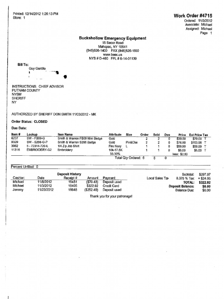 Guy Gentile Police Store Receipts