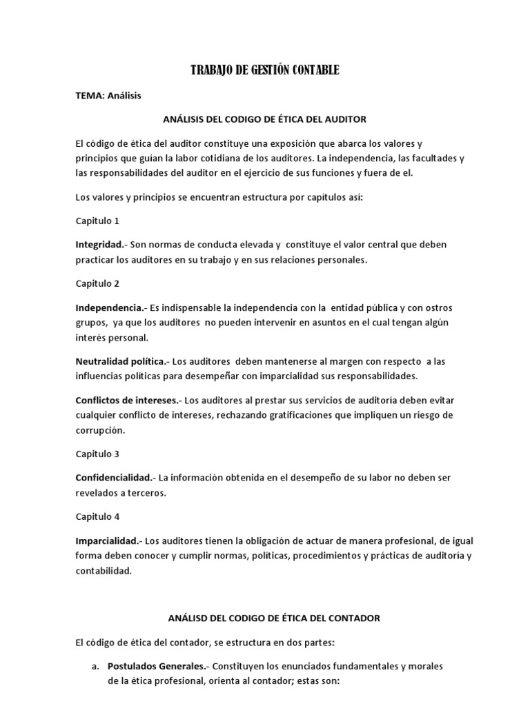 Codigo de Etica Del Auditor y Contado | PDF | Contralor | Contabilidad