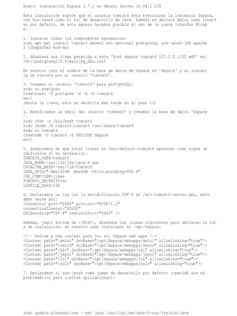 instalación de dspace | PDF | Postgre Sql | Software multiplataforma