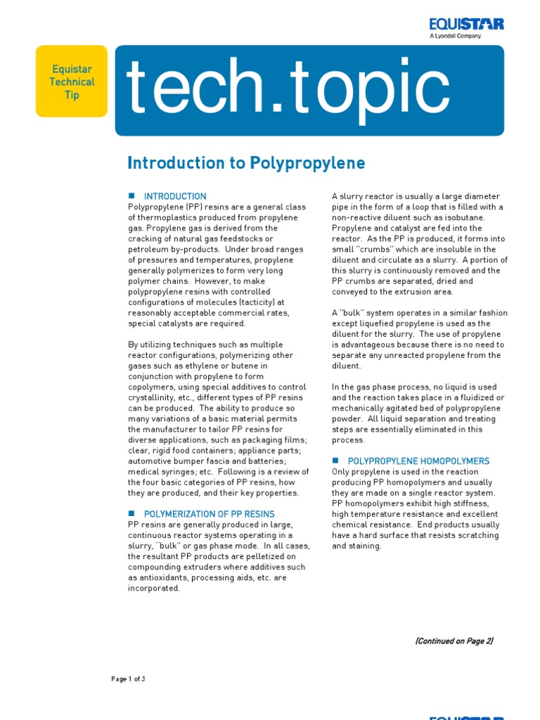 Overview of Polypropylene Resins | PDF | Polymers | Polymer Chemistry