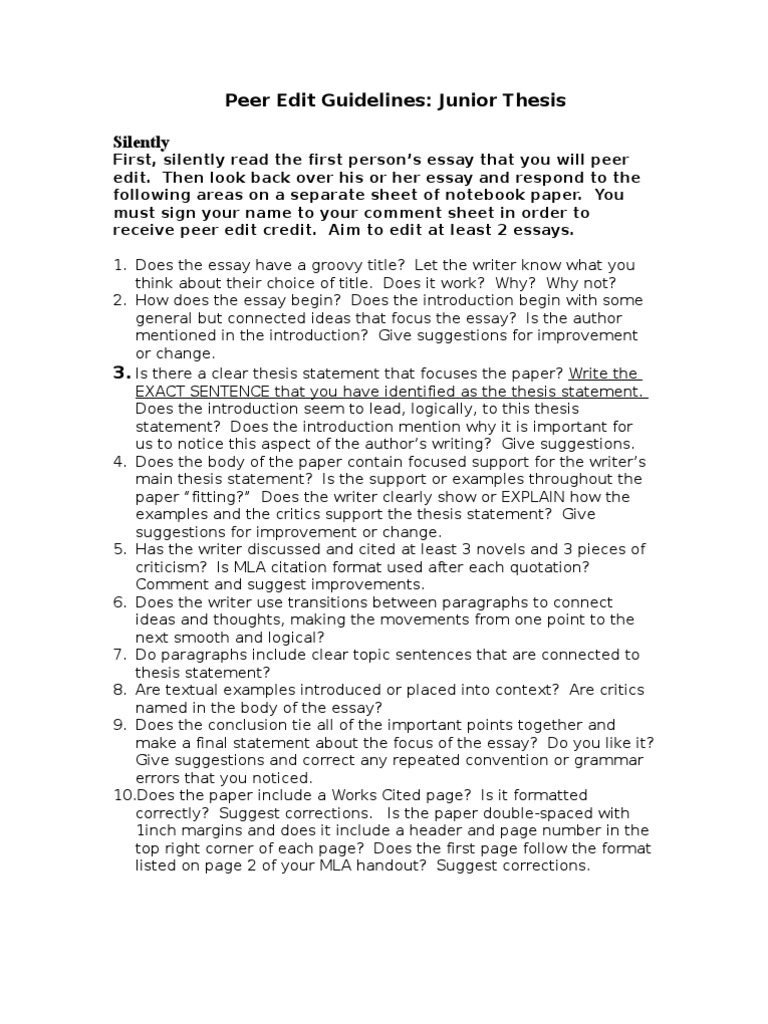 Junior Thesis Peer Editing Guide | PDF | Essays | Thesis