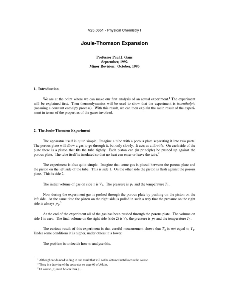 Joule Thomson Expansion J T | PDF | Gases | Statistical Mechanics