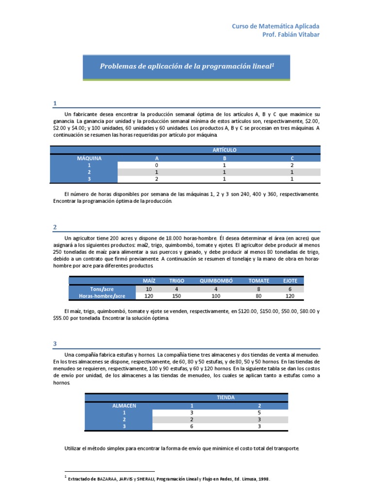 Problemas Simplex Bazaraa | PDF | Inventario | Camión
