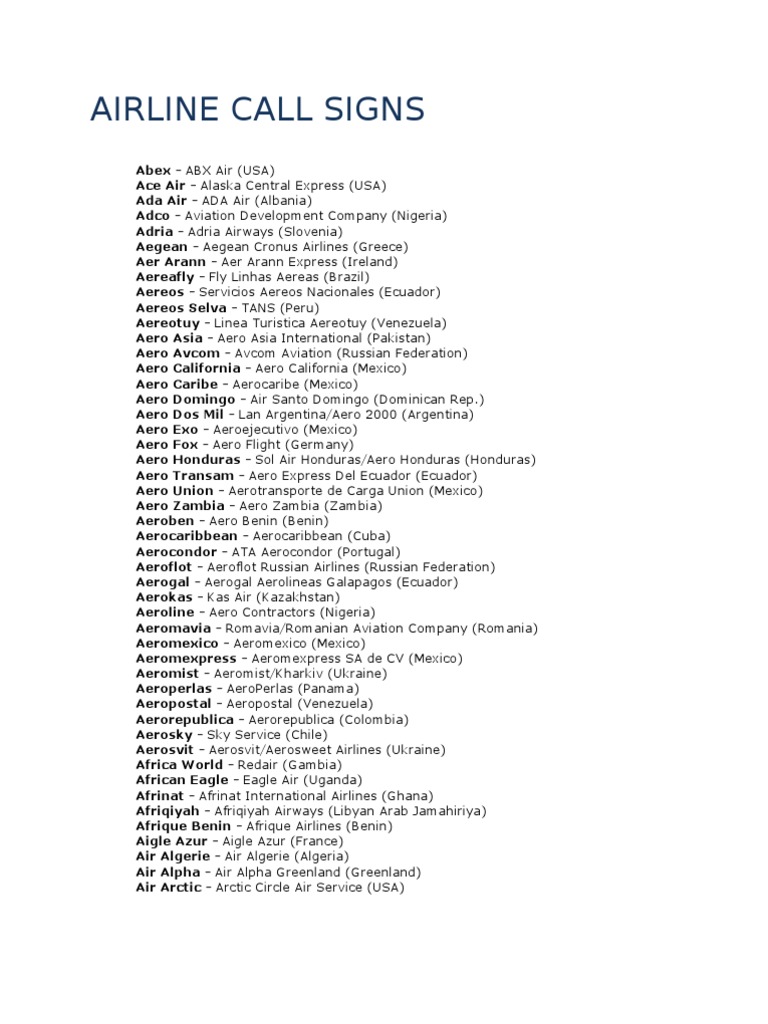 Airline Call Signs Directory | PDF