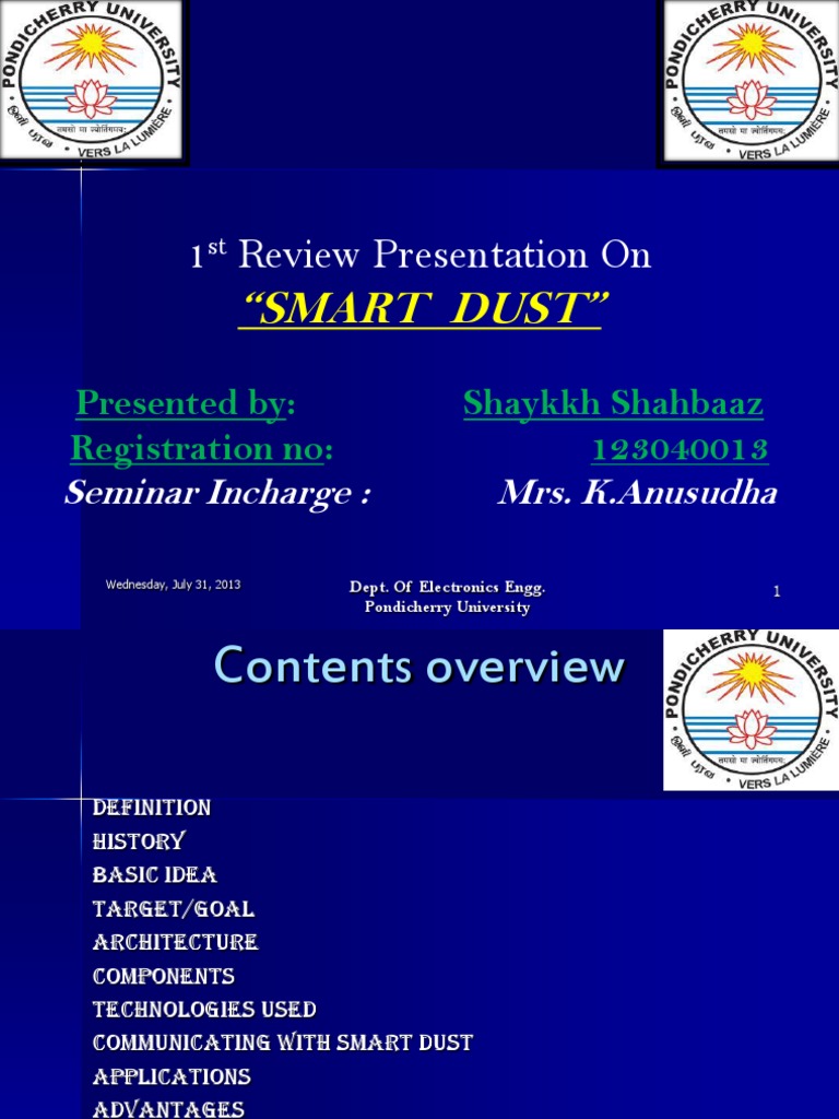An Introduction to Smart Dust: A Review Presentation on the Definition ...