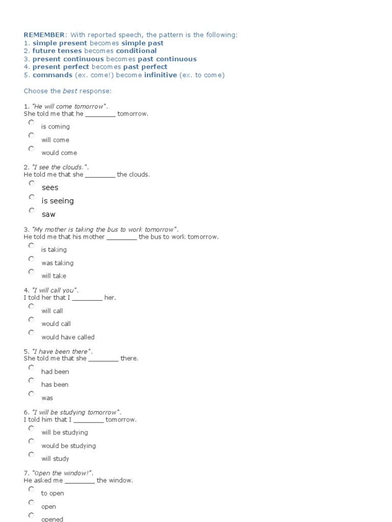Reported Speech, Conditional, Causation Test | PDF | Morphology ...