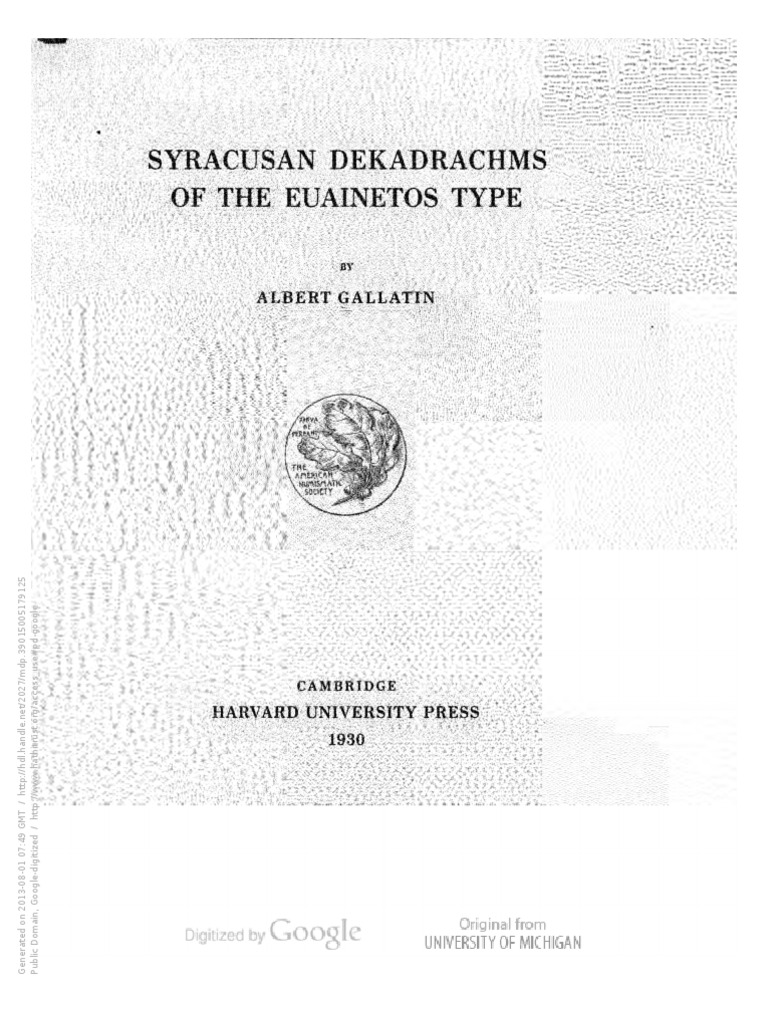 Syracusan Dekadrachms of The Euainetos Type / by Albert Gallatin | PDF ...