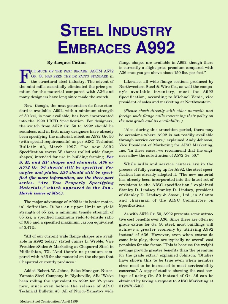 Transitioning to A992 Steel Standard | PDF | Structural Steel | Steel
