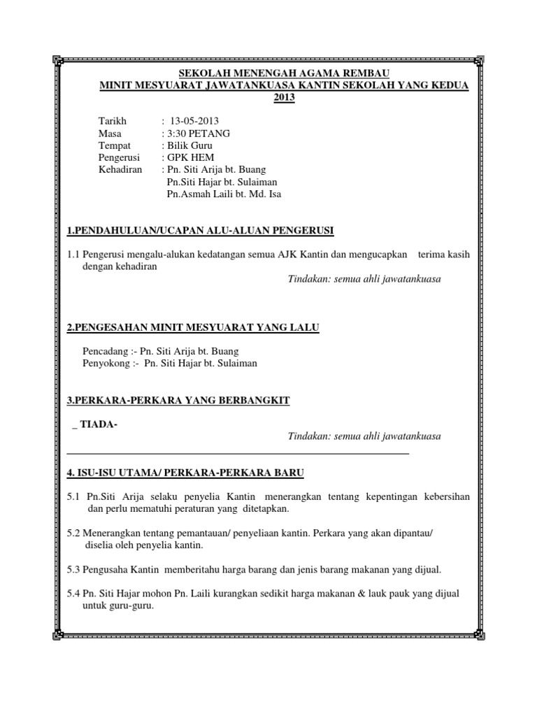 Minit Mesyuarat Kantin Kedua | PDF