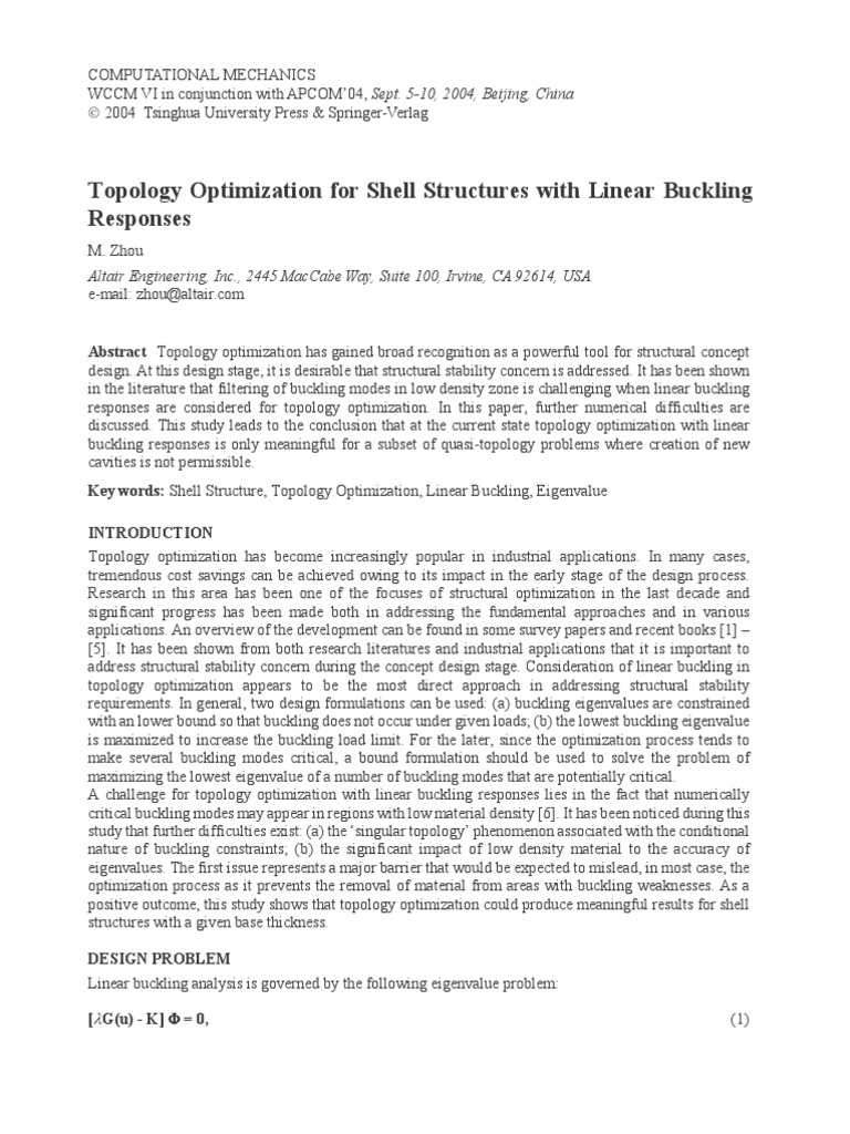 Topology Optimization For Shell Structures With Linear Buckling Responses | PDF | Buckling ...