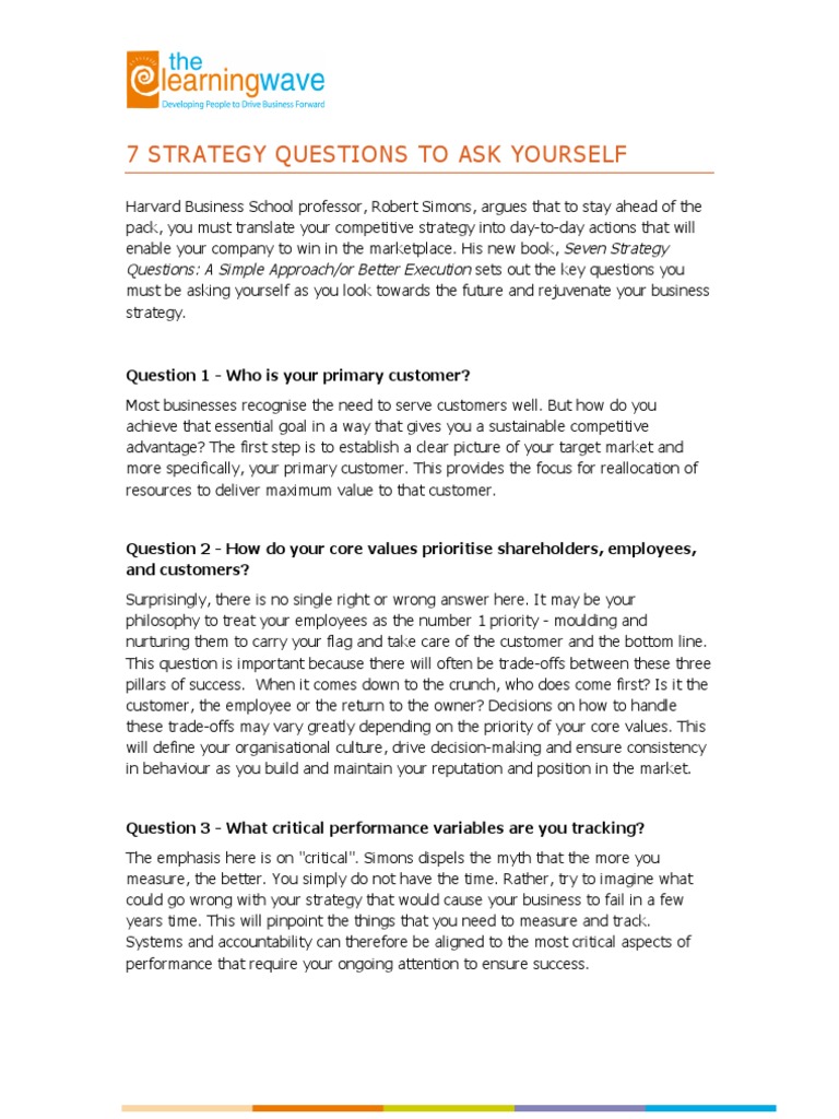 7 Strategy Questions | PDF | Strategic Management | Leadership