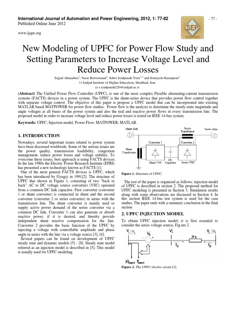 New Modeling of UPFC For Power Flow Study and Setting Parameters To Increase Voltage Level and ...