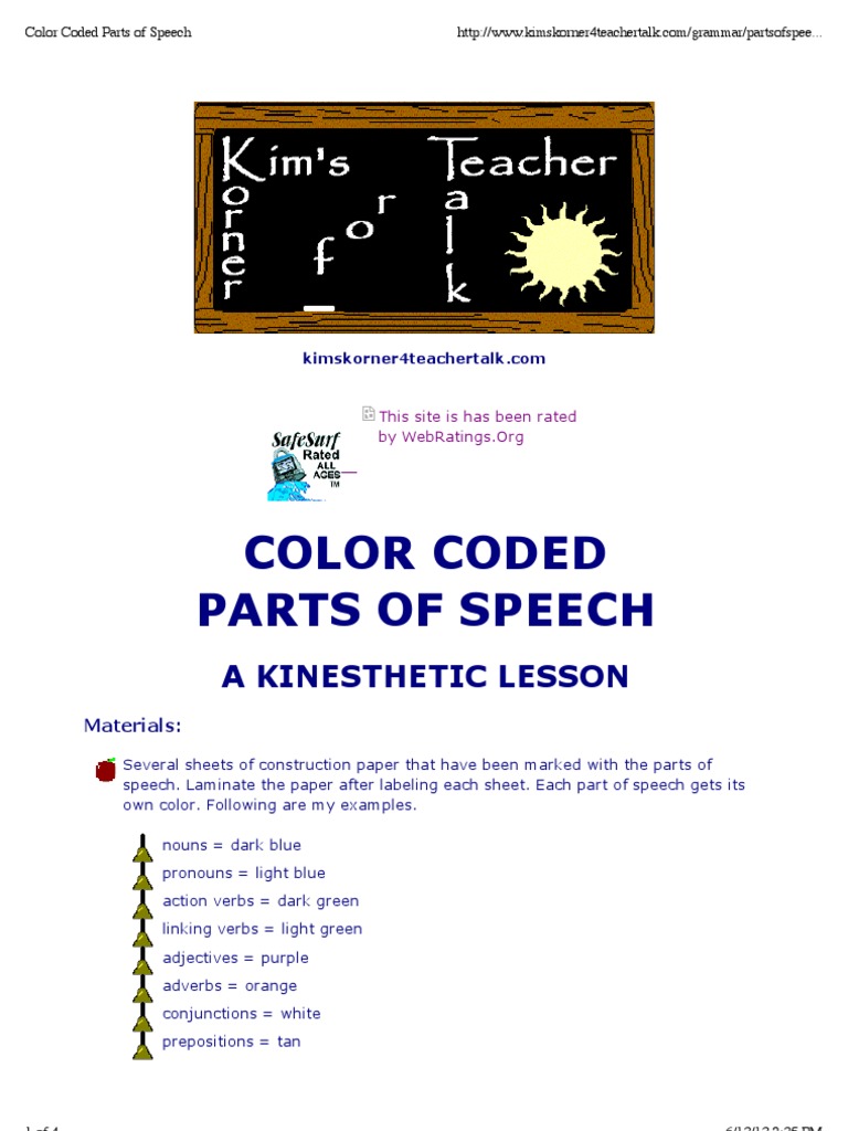 Color Coded Parts of Speech | Part Of Speech | Linguistics
