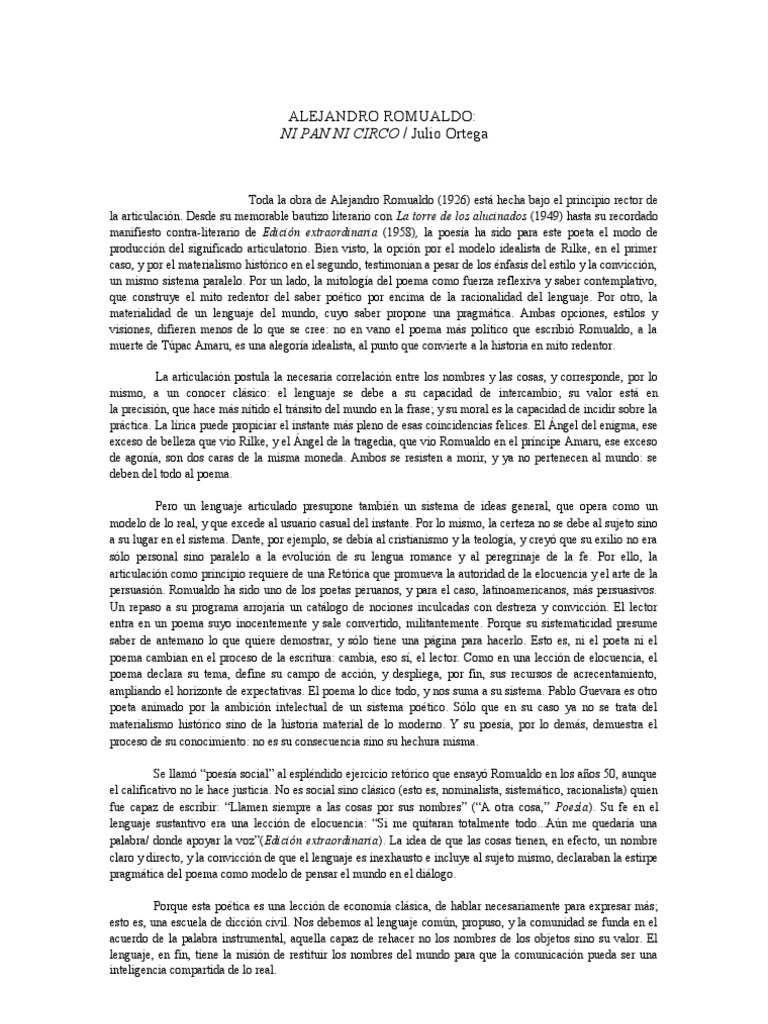 Alejandro Romualdo. Julio Ortega | PDF | Infierno | Poesía