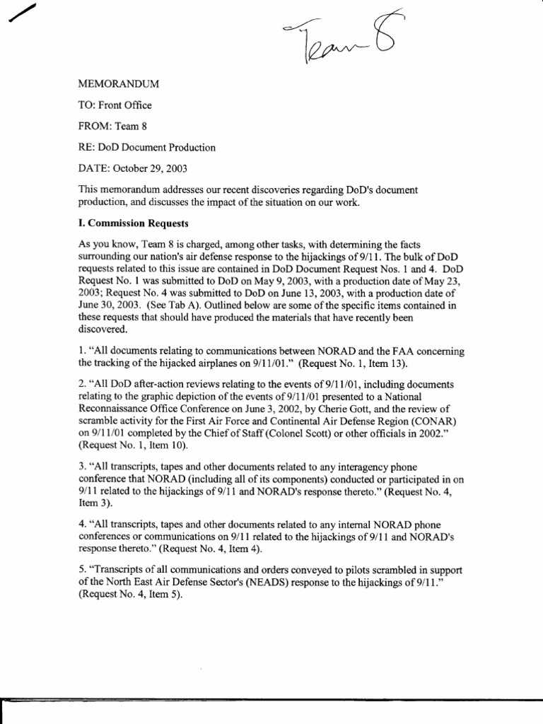 9/11 Commission Memo Criticising Document Production by Pentagon | PDF ...