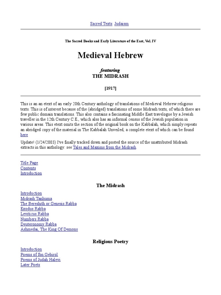 Midrash Anthology: Medieval Hebrew Texts | PDF | Midrash | Torah