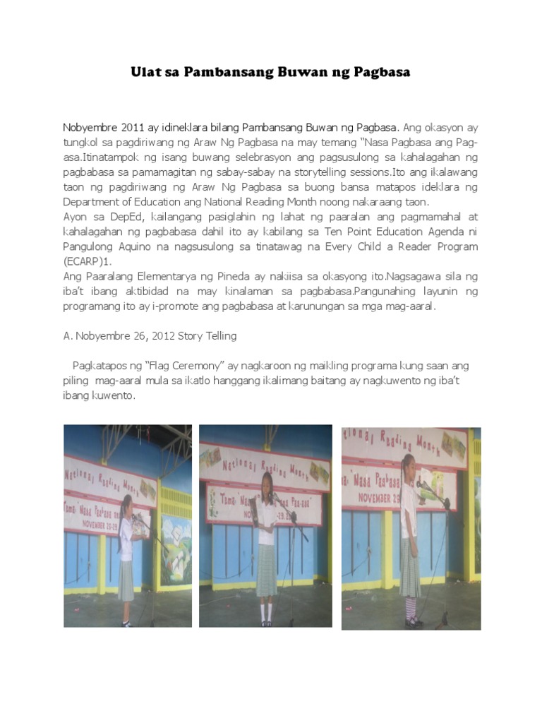 Ulat Sa Pambansang Buwan NG Pagbasa - Nobyembre | PDF
