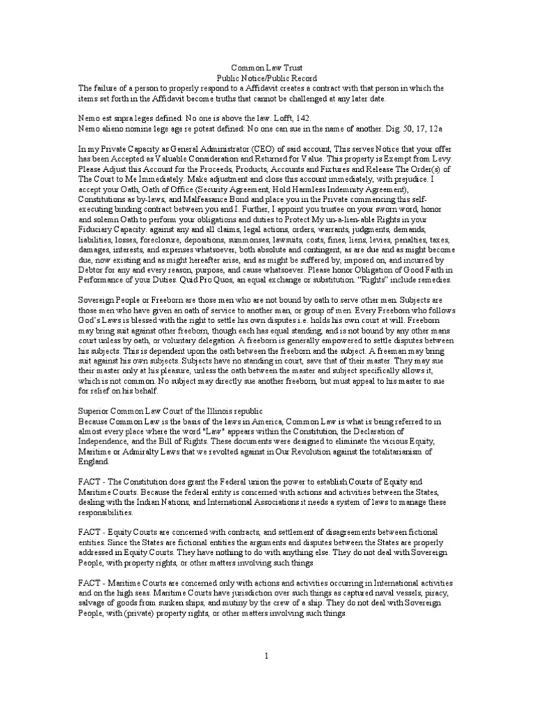 Common Law Trust Public Notice | PDF | United States Constitution ...