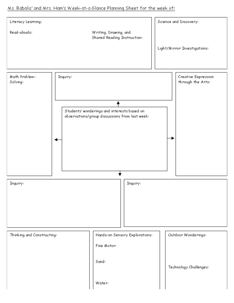 Week at A Glance Planning Sheet 2012-2013 | PDF