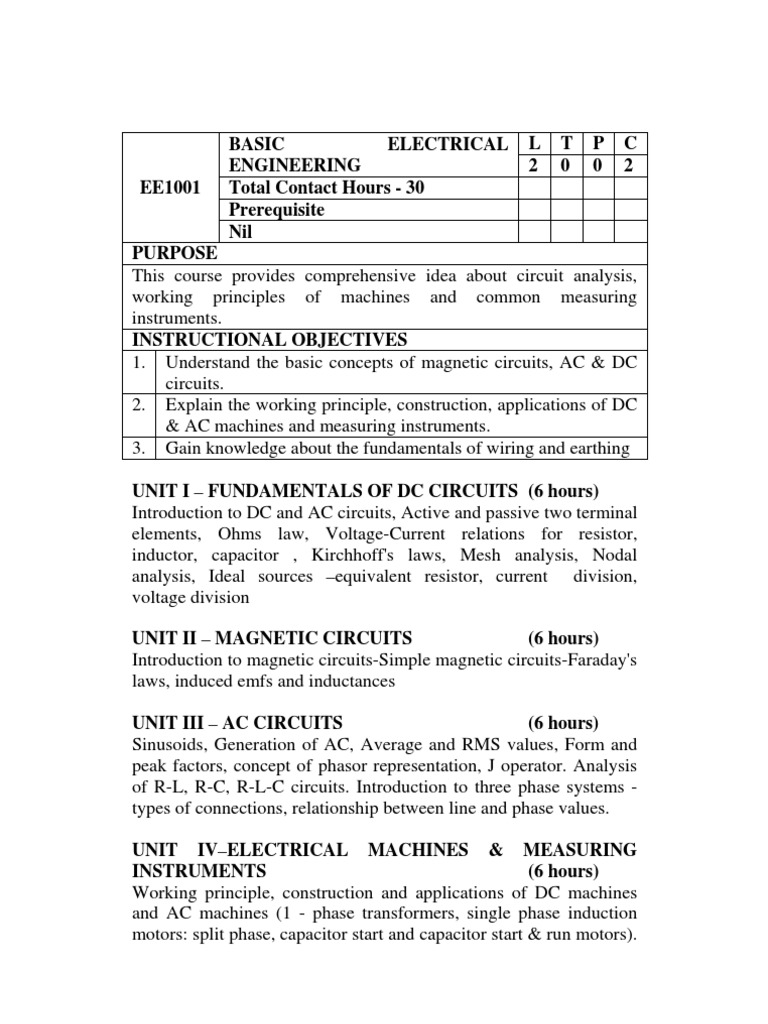 EE1001 - Basic Electrical | PDF | Electrical Network | Inductor