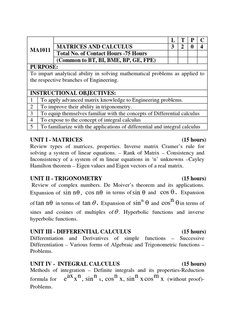 MA1011 - Matricies & Calculus | PDF | Trigonometric Functions | Sine