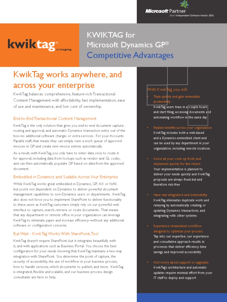 KwikTag For GP Competitive Advantages | PDF | Share Point | Image Scanner