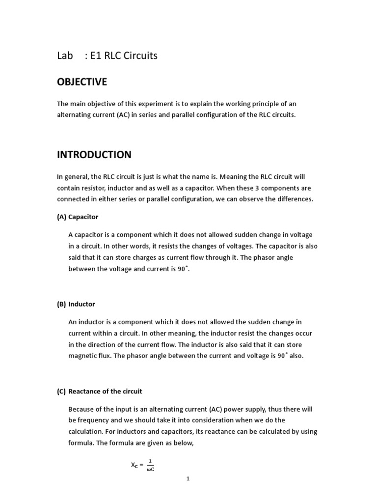 Lab E1 RLC Circuit 1 | PDF | Series And Parallel Circuits | Inductor