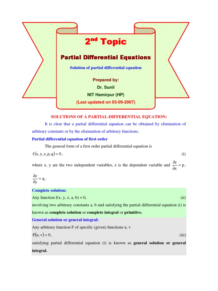 Solutions of A PDE | PDF | Partial Differential Equation | Ordinary ...