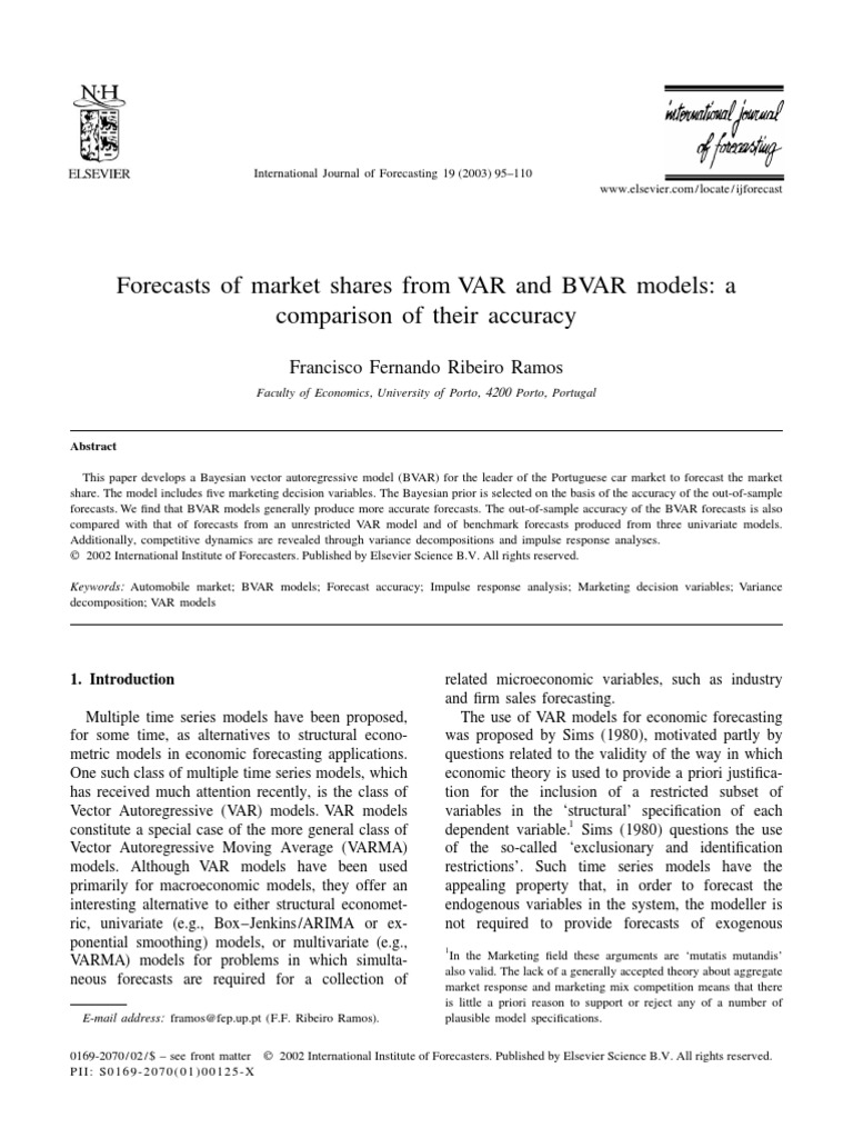 Forecasts Of Market Shares From Var And Bvar Models A Comparison Of