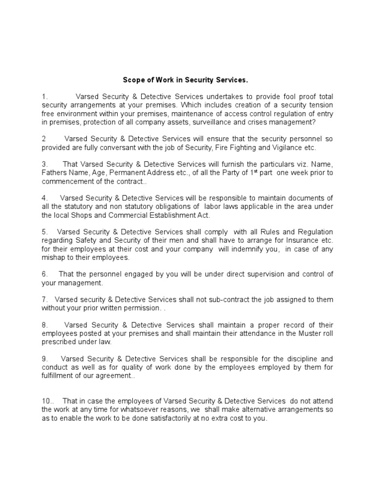 Scope of Work Security | PDF | Security Guard | Employment