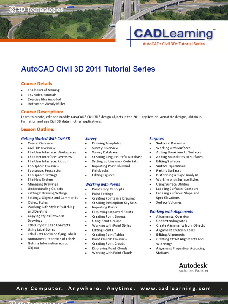 Cadlearning Autocad Civil 3d 2011 Outline | PDF | Auto Cad | Autodesk