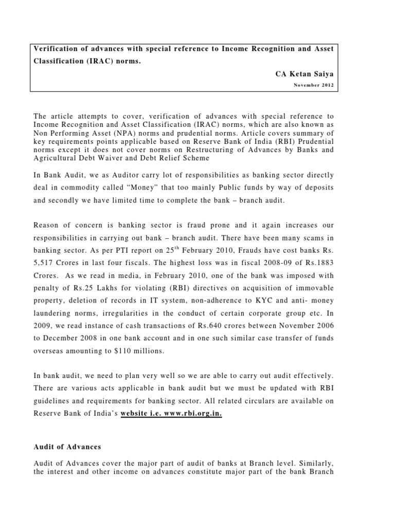 Verification of Loan Documentation and Asset Classification in ...