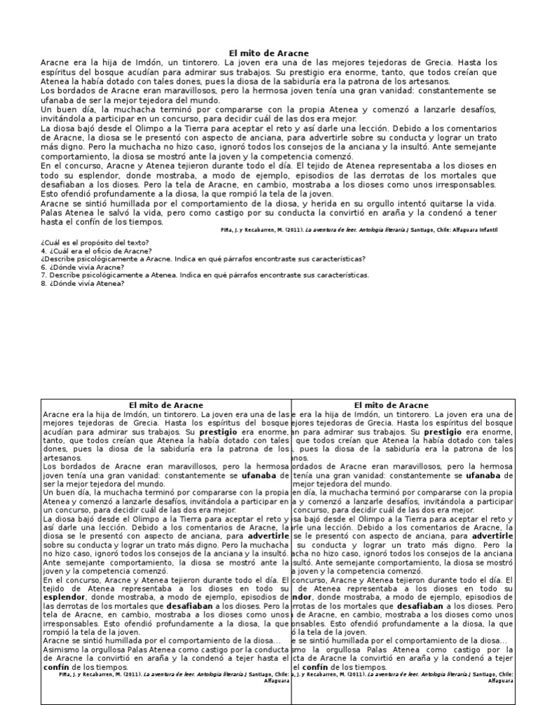 El Mito de Aracne | PDF | Atenea